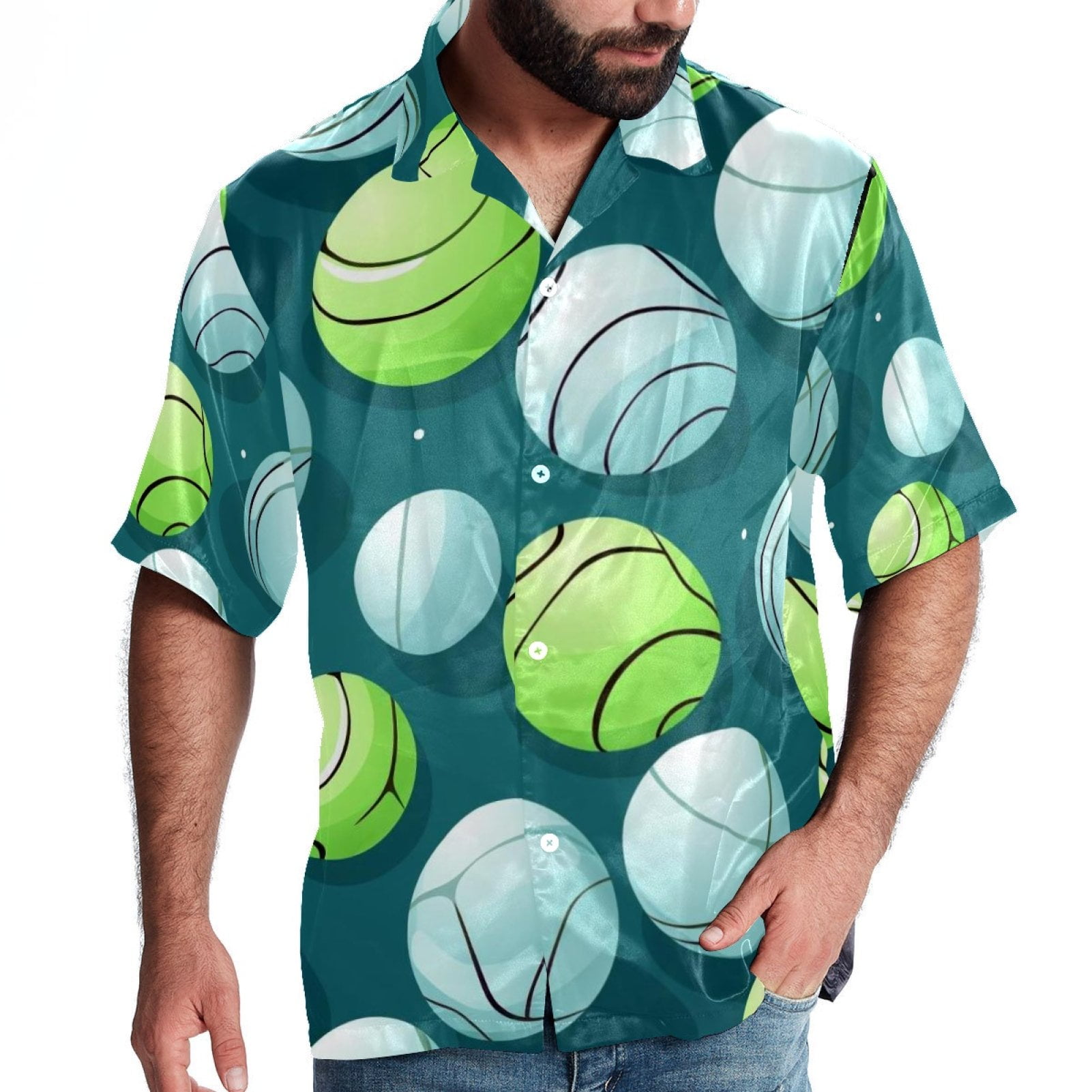 Tennis Men's Short Sleeve Hawaiian Poplin Shirt - Casual Printed Button ...