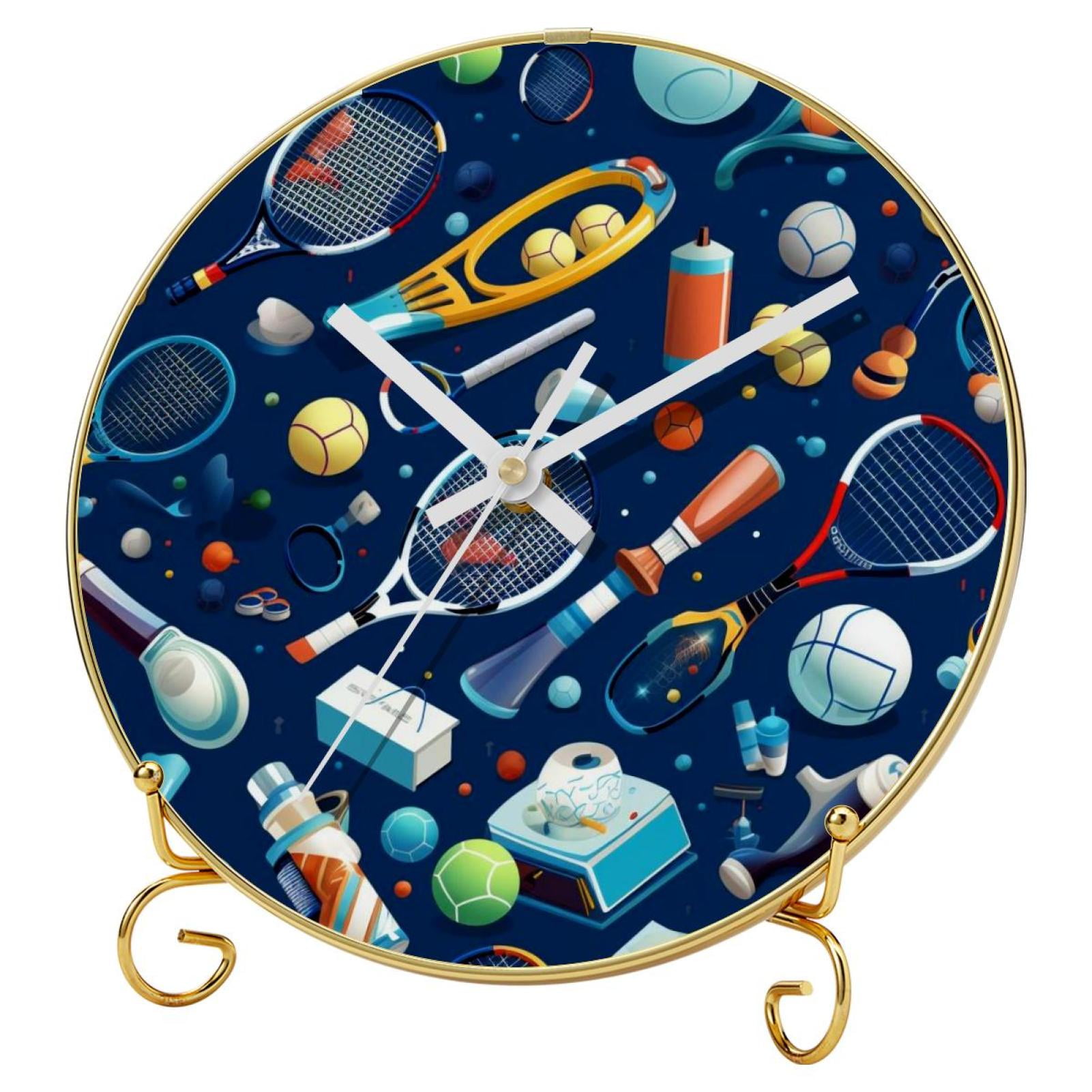 Tennis Modern Round Wall Clocks with Printed Design, Hooks and Gold ...