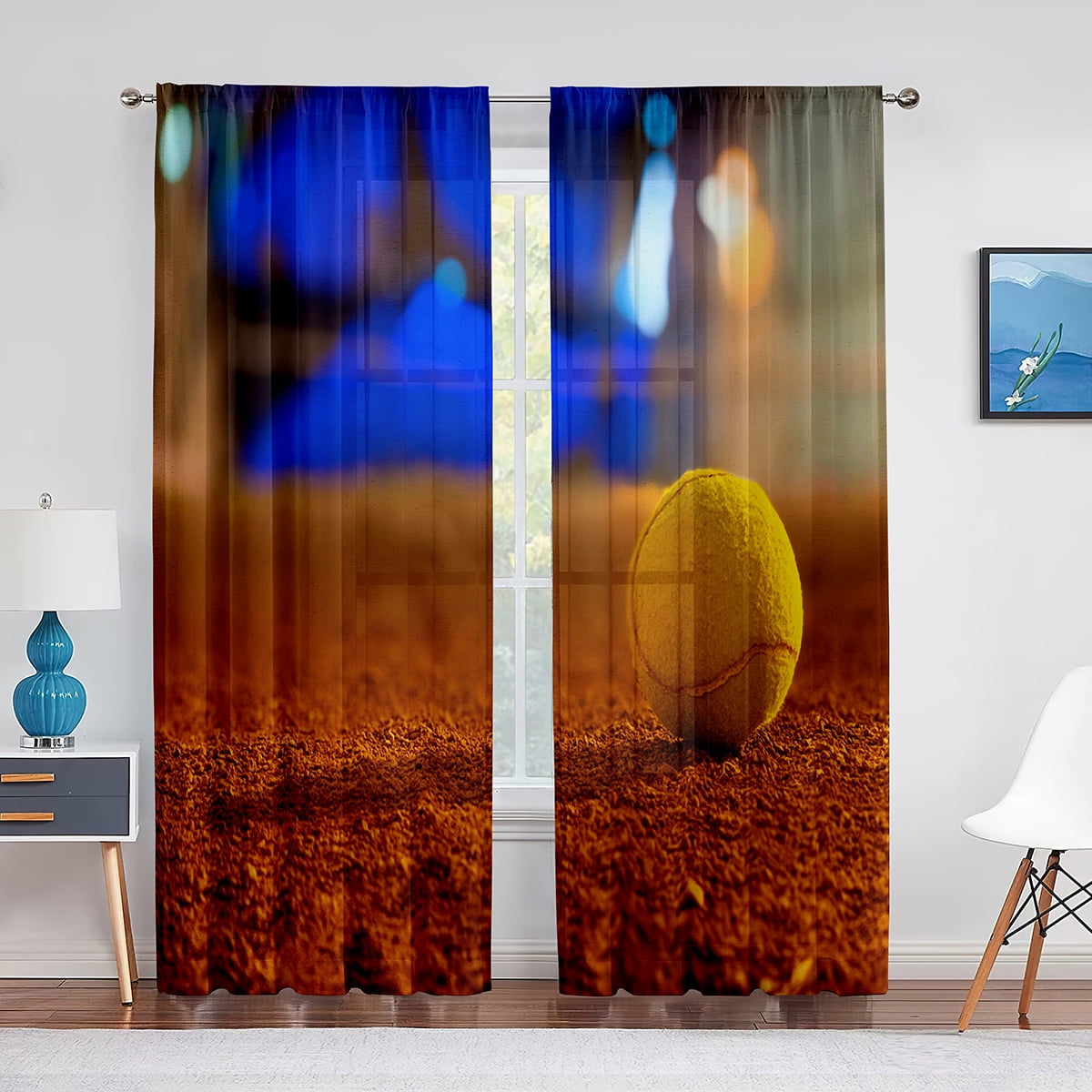 Tennis Outdoor Sports Game Sunlight Sheer Curtain for Living Room Voile ...