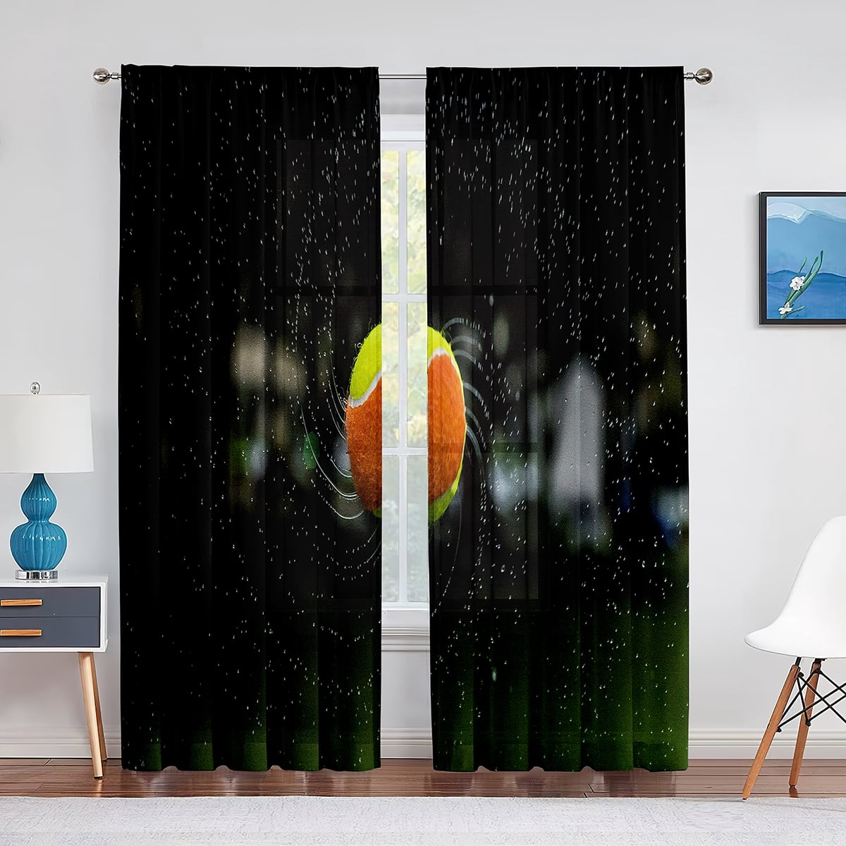Tennis Outdoor Sports Game Sunlight Sheer Curtain for Living Room Voile ...