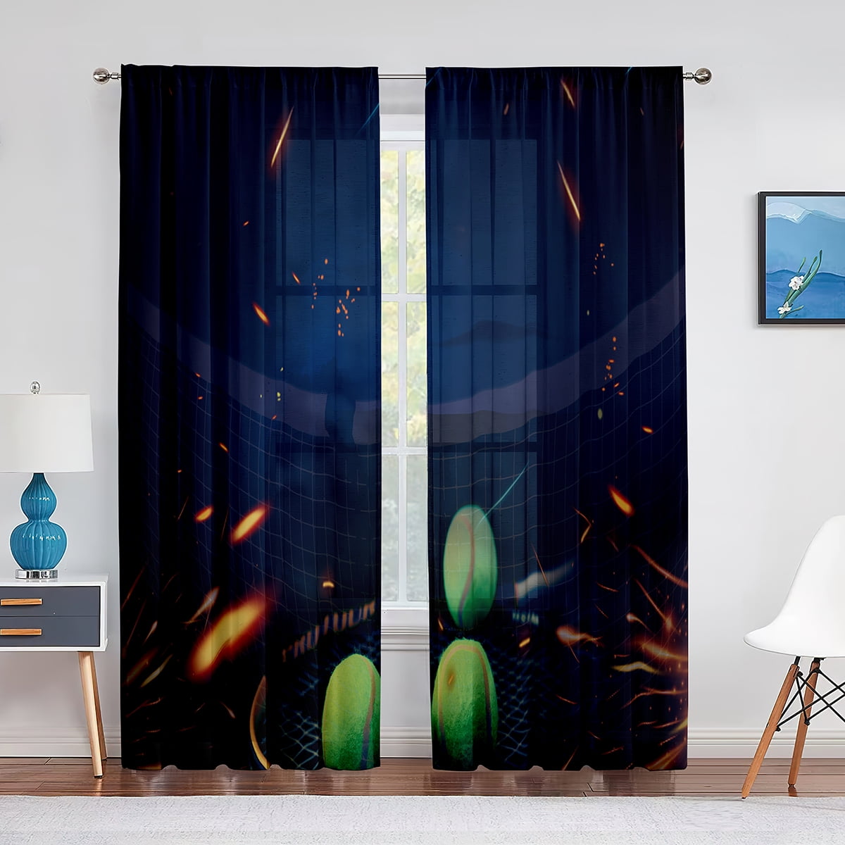 Tennis Outdoor Sports Game Sunlight Sheer Curtain for Living Room Voile ...