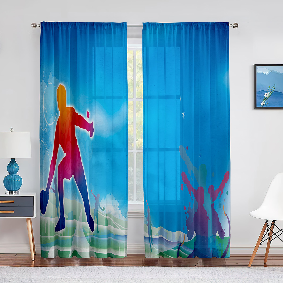 Tennis Outdoor Sports Game Sunlight Sheer Curtain for Living Room Voile ...