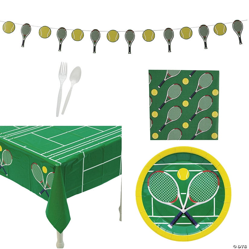 Tennis Party Disposable Tableware Decorating Kit for 24 Guests - 108 ...