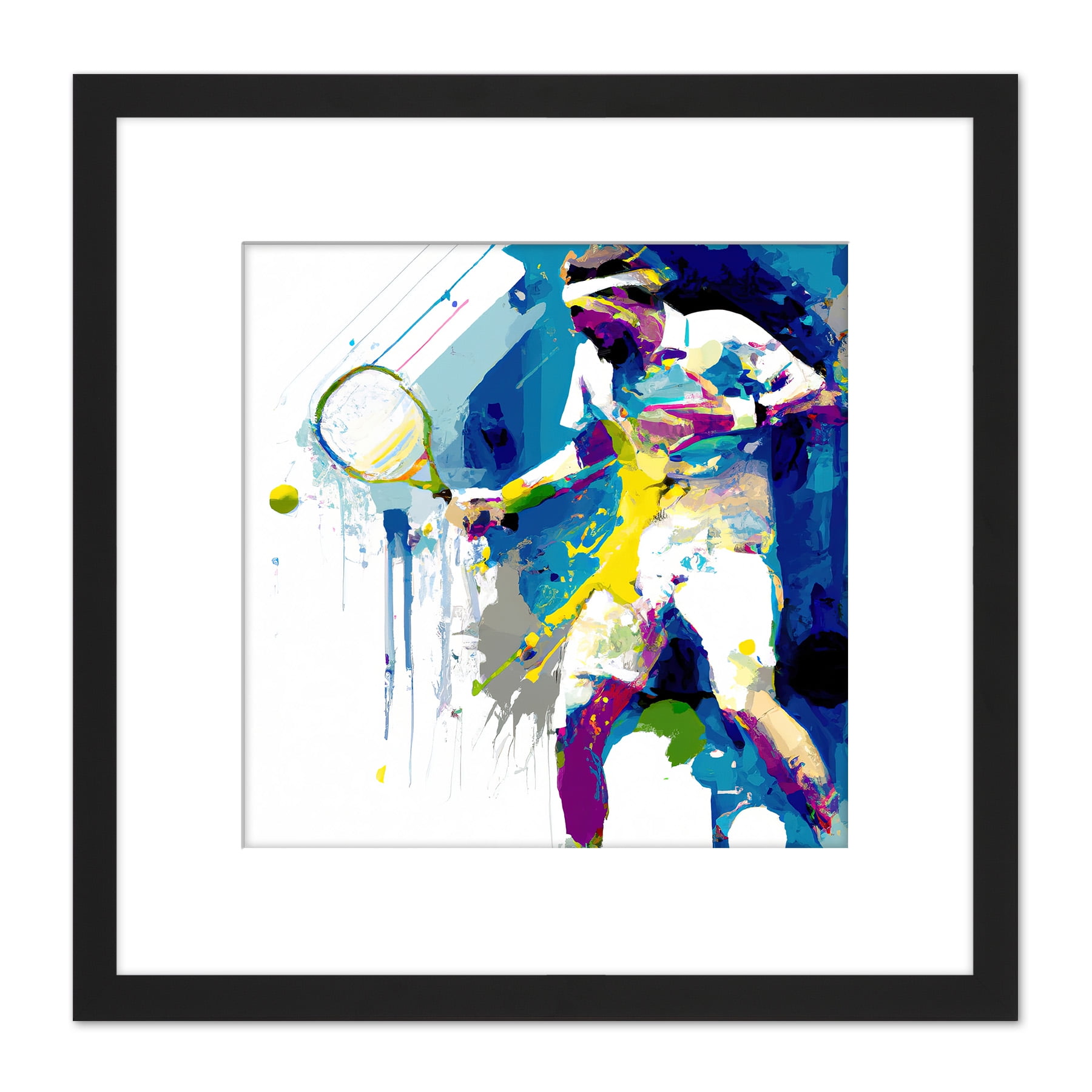 Tennis Player Hitting Ball Racquet Action Colourful Sport Painting ...