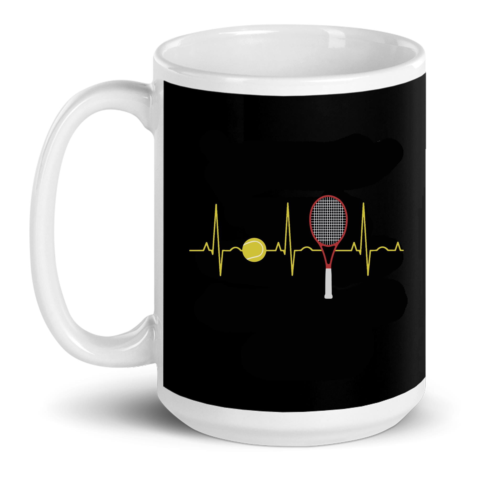 Tennis Player Retro Sport Racket Tennis Ball Heartbeat Gift Ceramic Mug ...