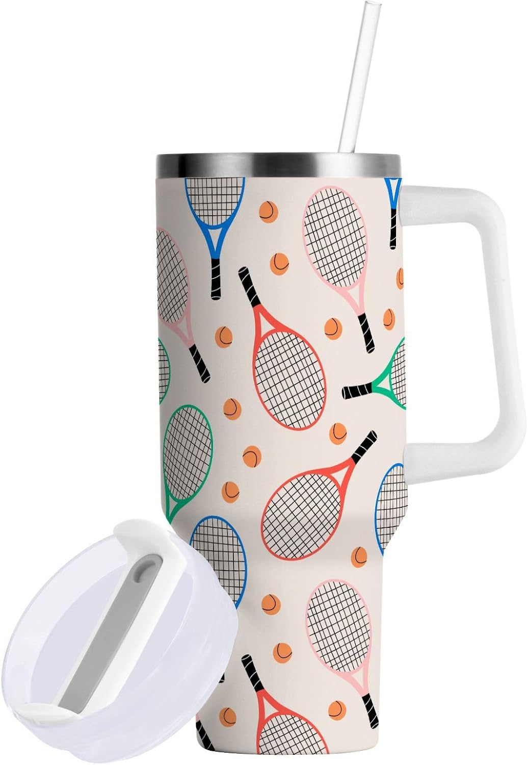 Tennis Racket & Ball 40oz Tumbler – Stainless Steel Insulated Mug with ...