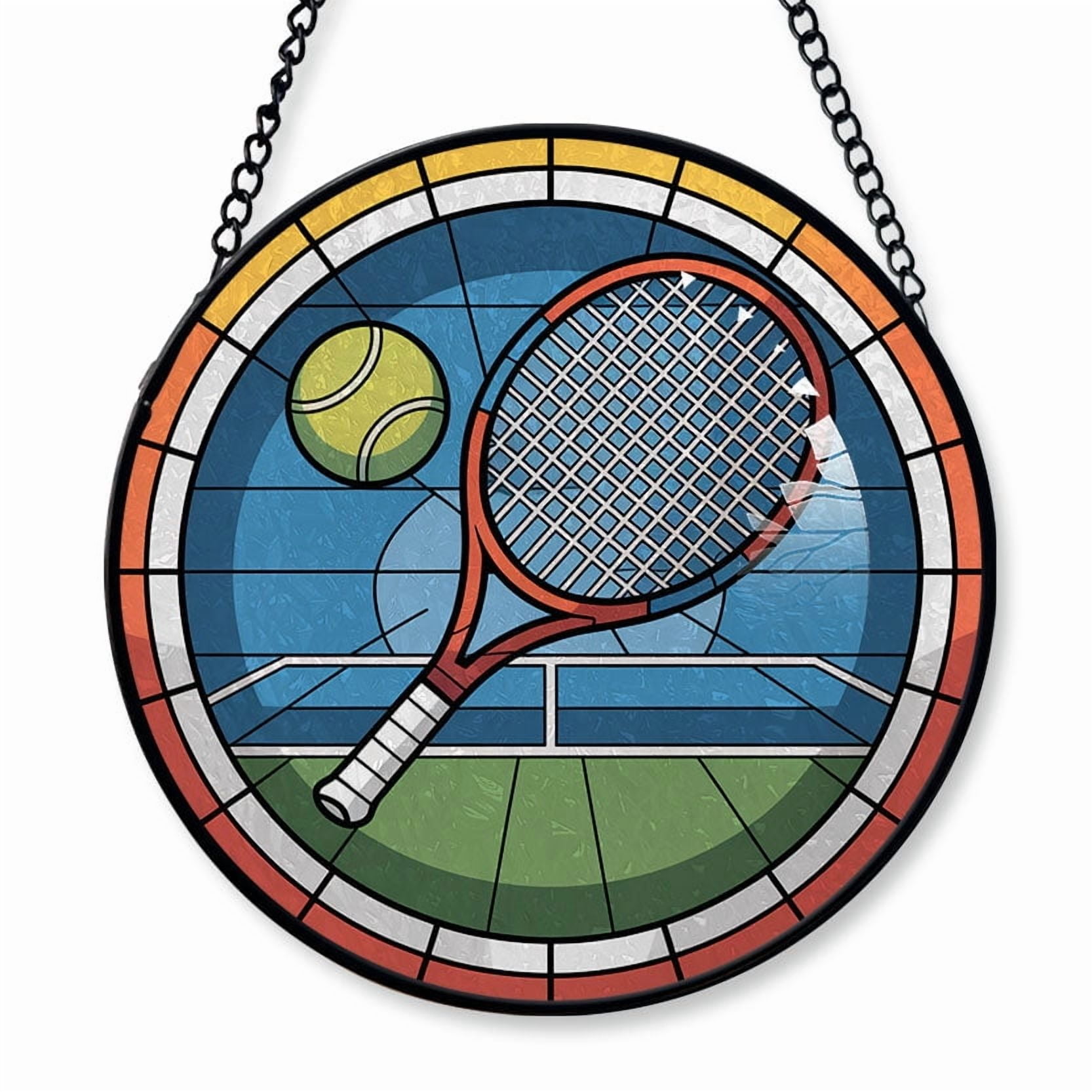 A Tennis Racket and Ball Stained Glass Suncatcher Window Hanging ...