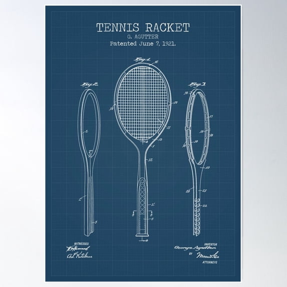 Tennis Racket Blueprints Poster Wall Art, Modern Wall Decor, 8x12 ...