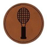 Tennis Racket Doodle 2.5" Faux Leather Round Engraved Iron-On Patch ...