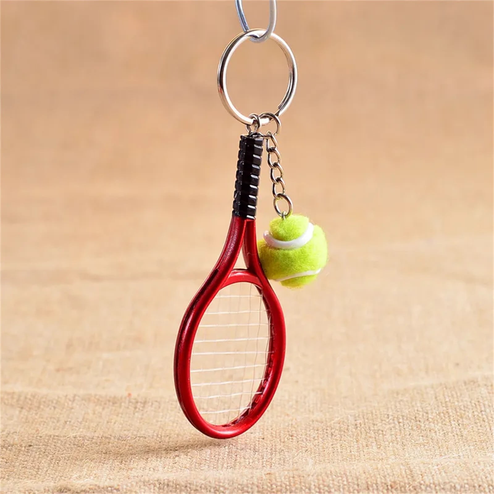Tennis Racket Keychain Set Mini Sports Keyring with Ball in 5 Colors ...