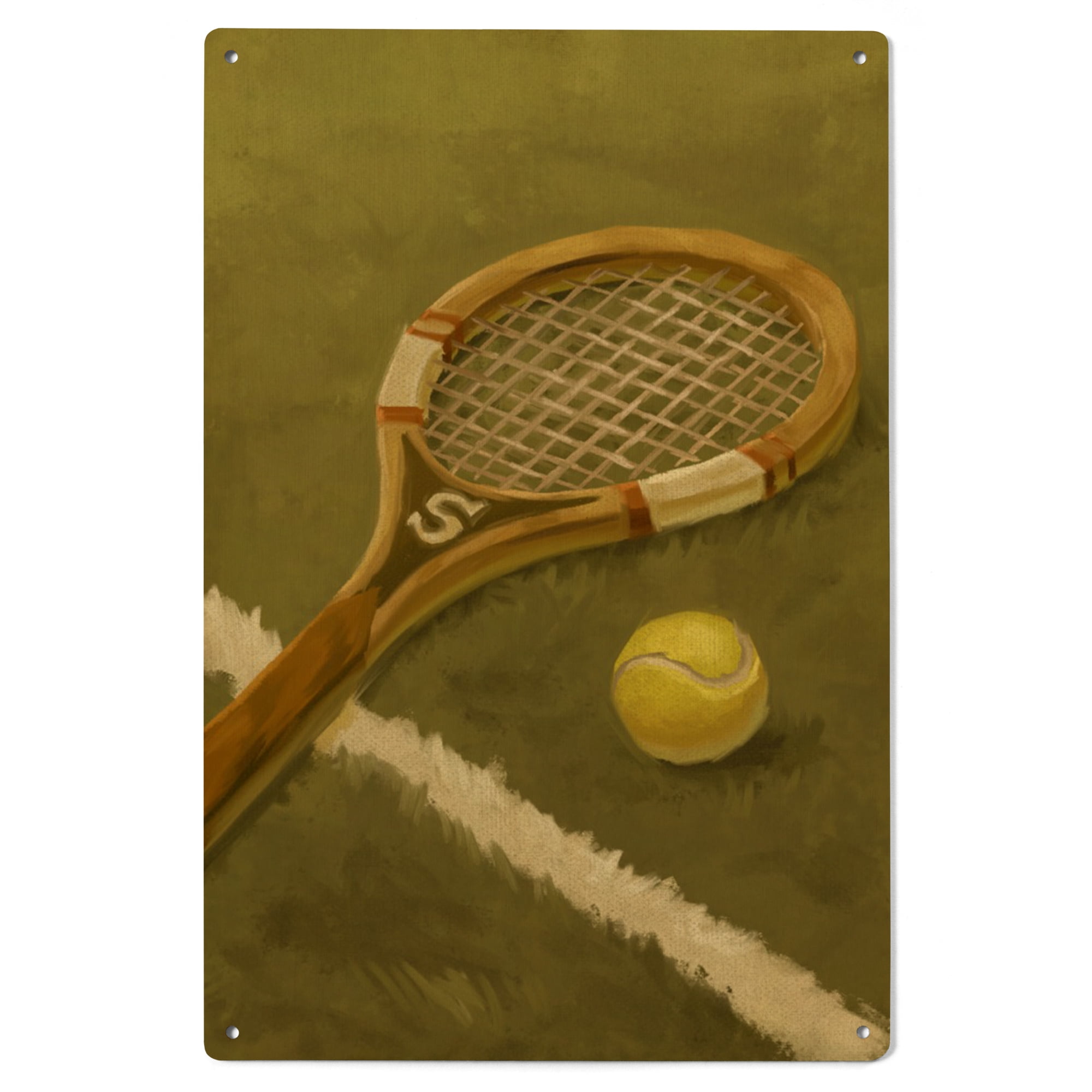 Tennis Racket, Oil Painting Birch Wood Wall Sign (6x9 Rustic Home Decor ...