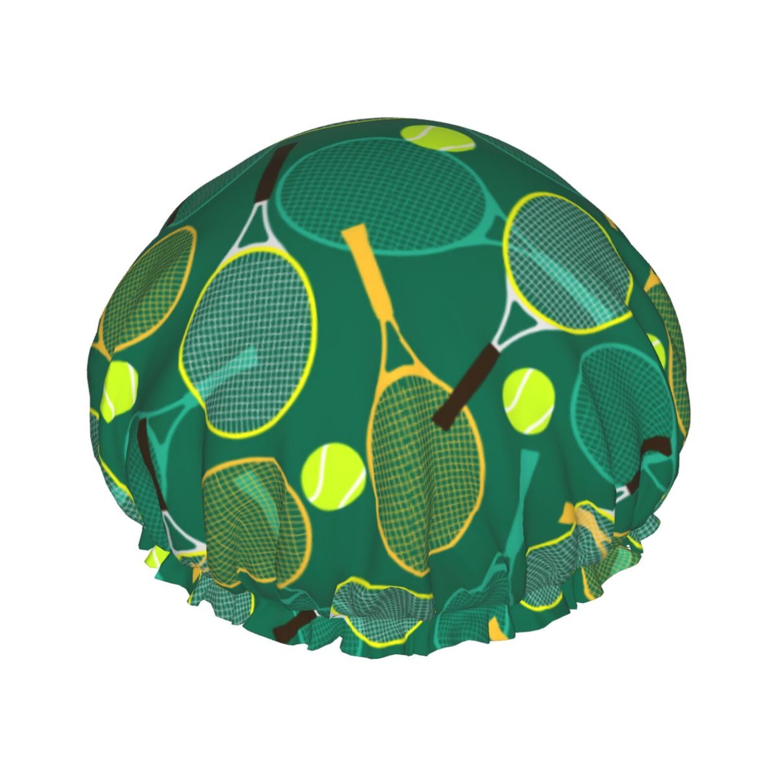 Tennis Rackets and Balls Shower Cap for Women, Double Waterproof Layers ...