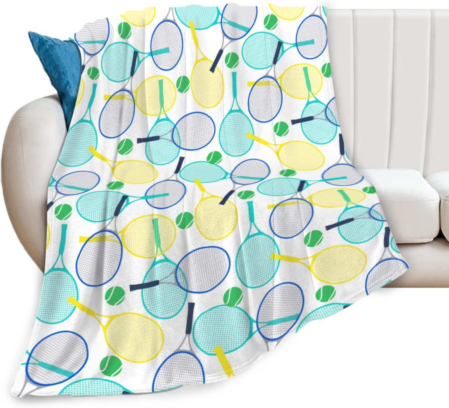 Tennis Rackets and Balls Soft Throw Blanket All Season Microplush Thick ...