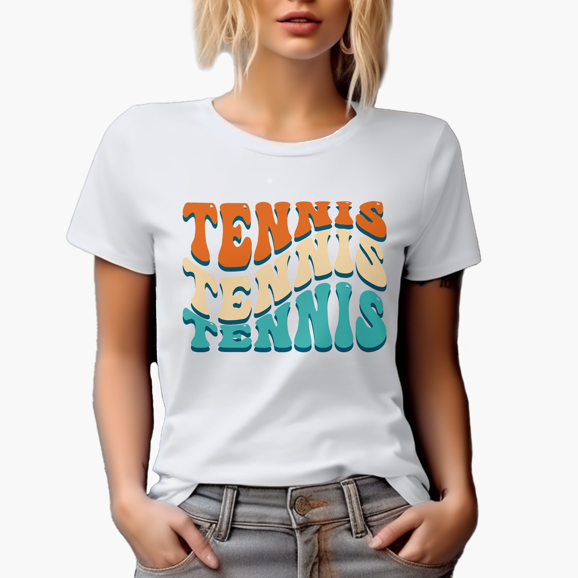 Tennis, Sports Themed, Groovy Retro Wavy Text Merch Gift, White T-Shirt ...
