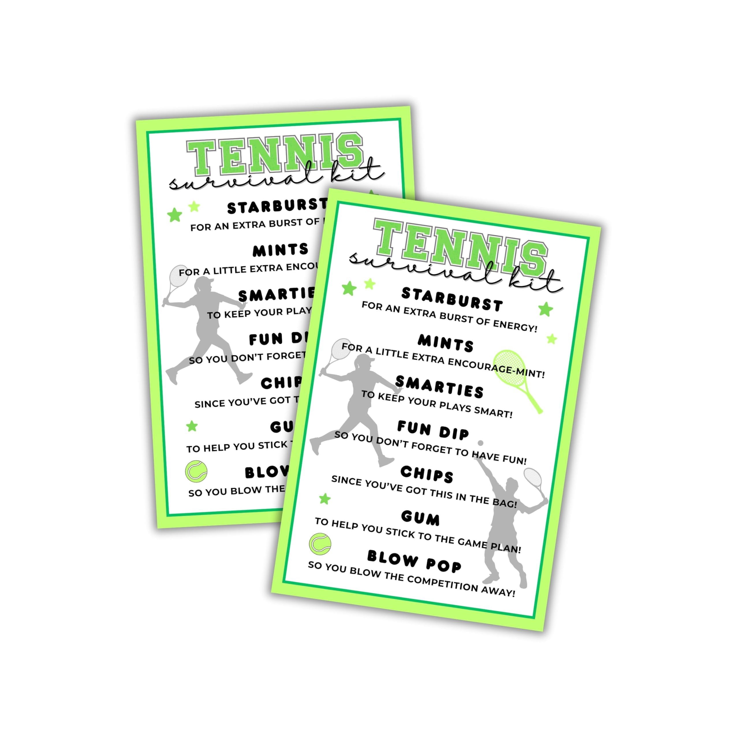 Tennis Team Survival Kit Cards 30pk 4x6 List Tag Labels Emergency ...