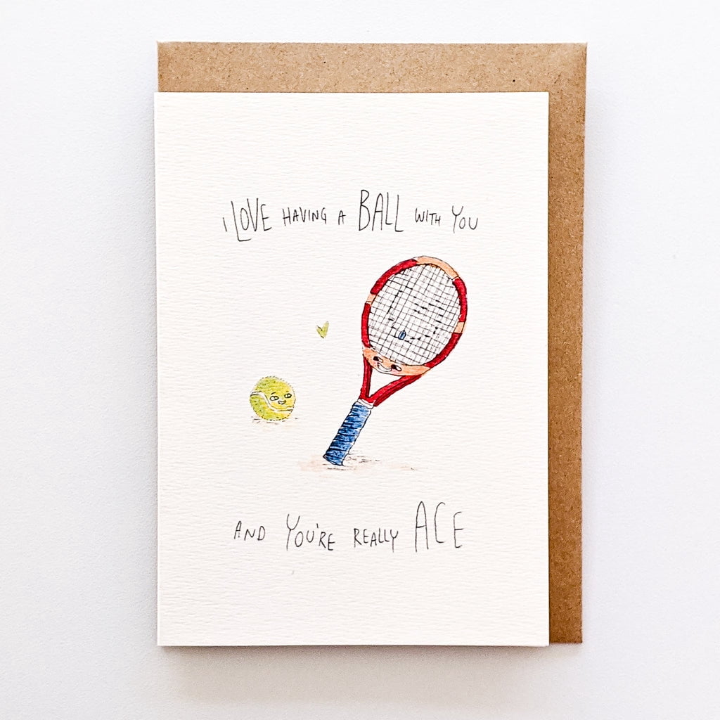 Tennis-Themed Greeting Card – "I Love Having a Ball With You" – Cute ...