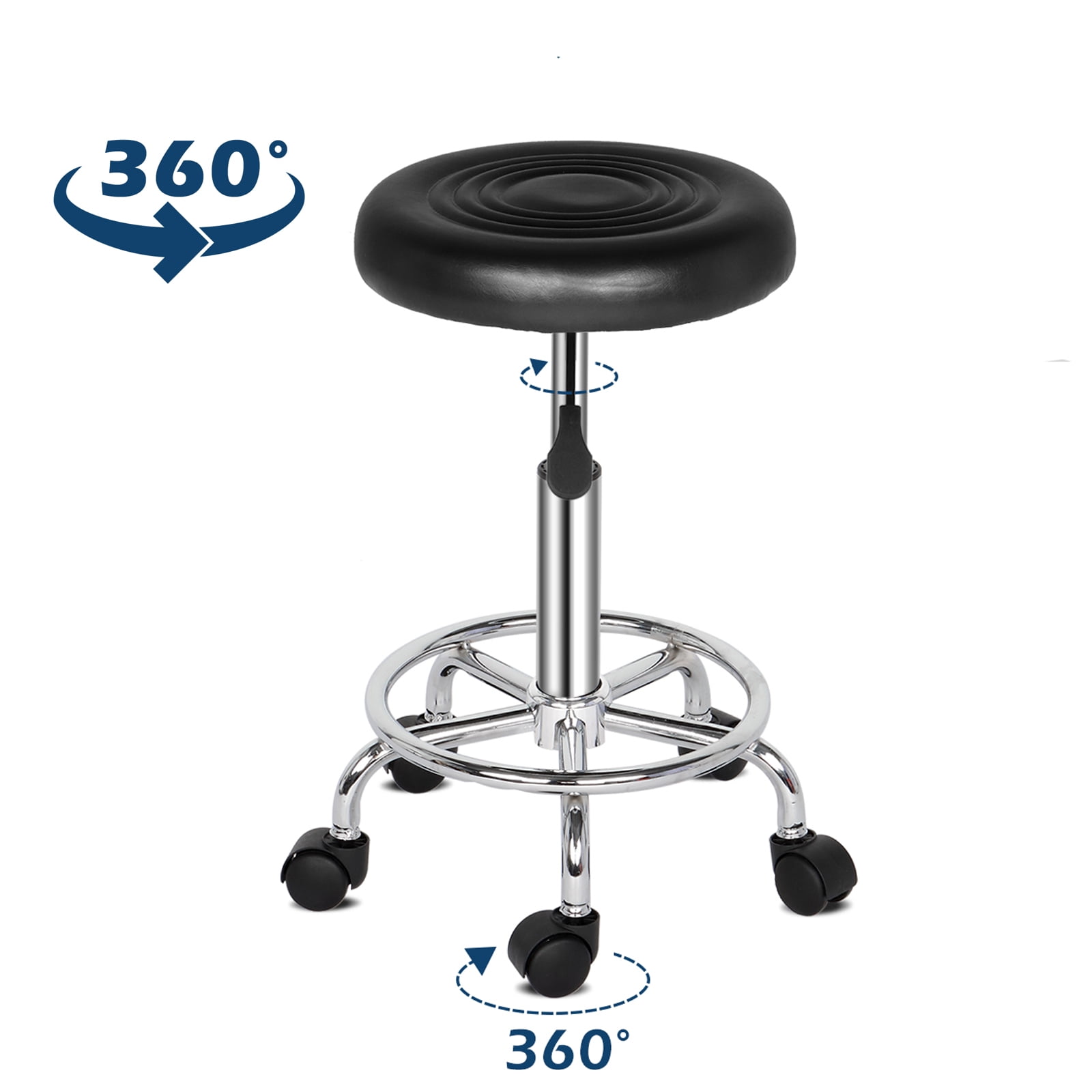Tenozek 360 Swivel Bar Stool with Wheels Adjustable Armless Salon Stool ...