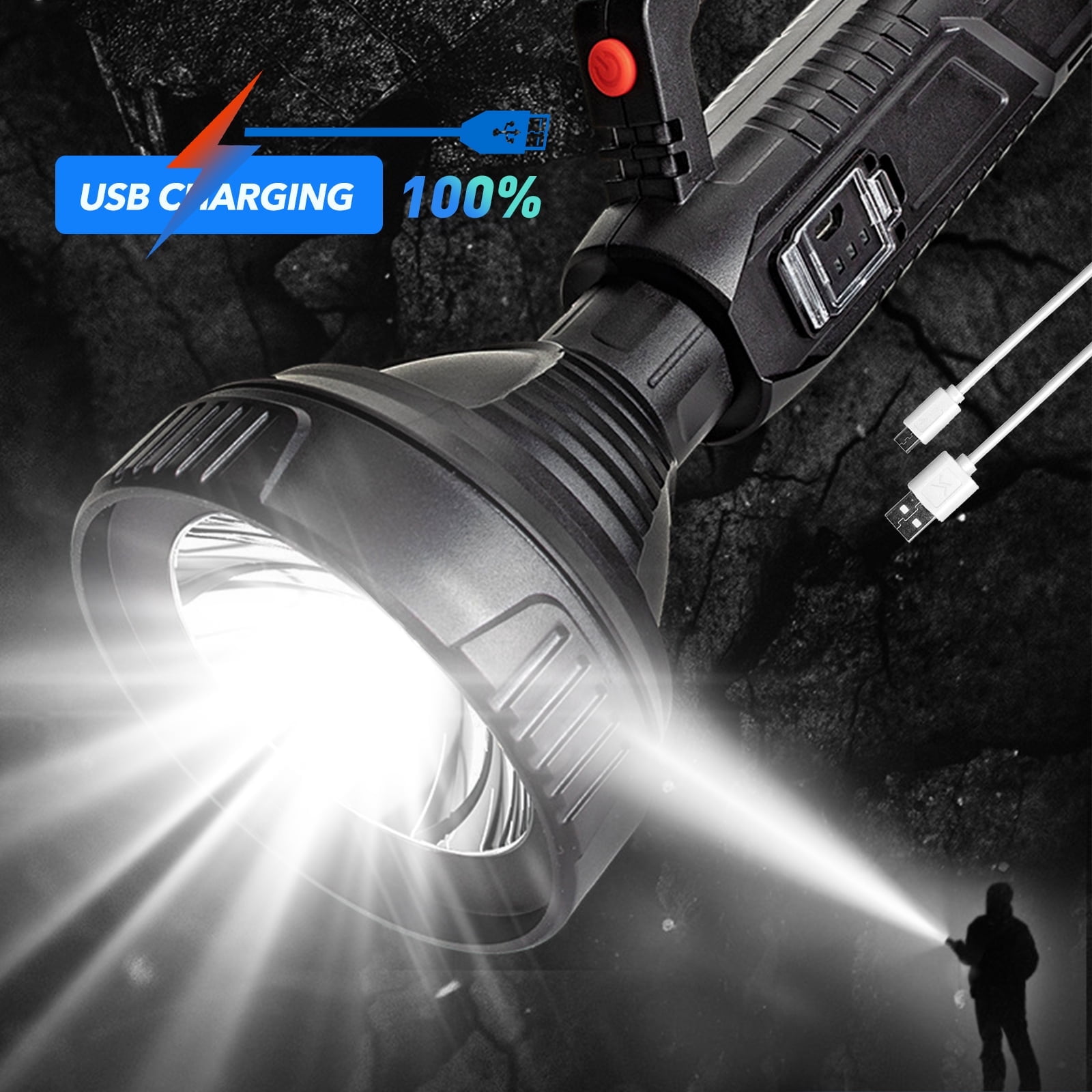 Tenozek USB Rechargeable Flashlight, 50000 Lumen Spotlight, Waterproof ...