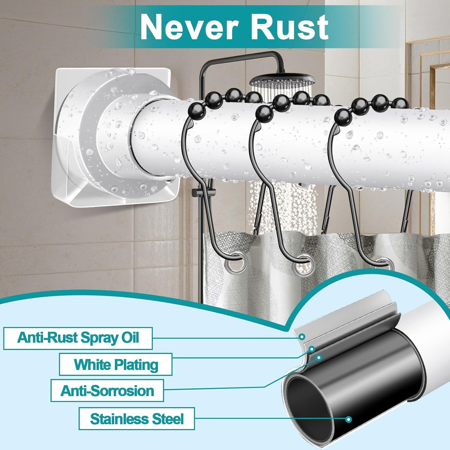 Tension Curtain Rod 36-120In(3-10Ft) with 2 Rod Holders, No Drilling ...