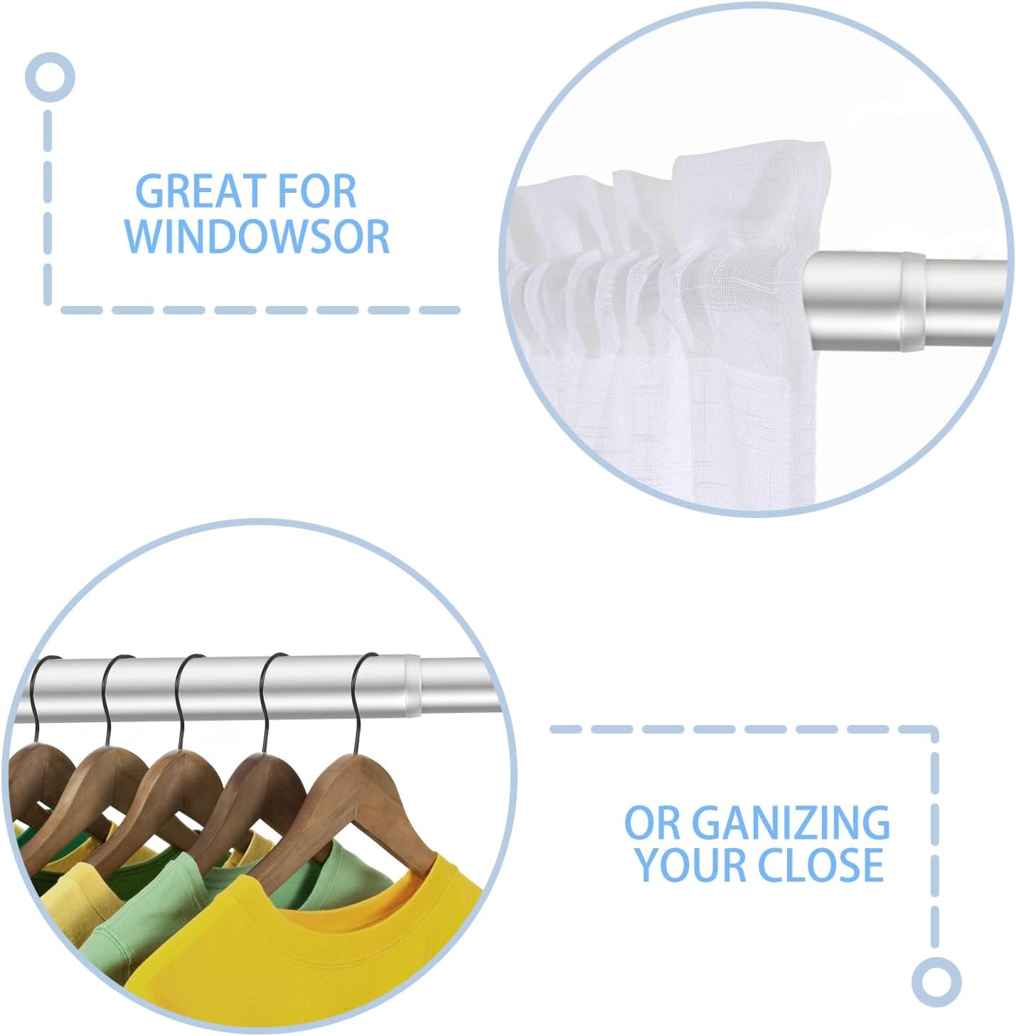 Tension Curtain Rod，Small Tension Rod，7/8” Diameter Spring Loaded ...