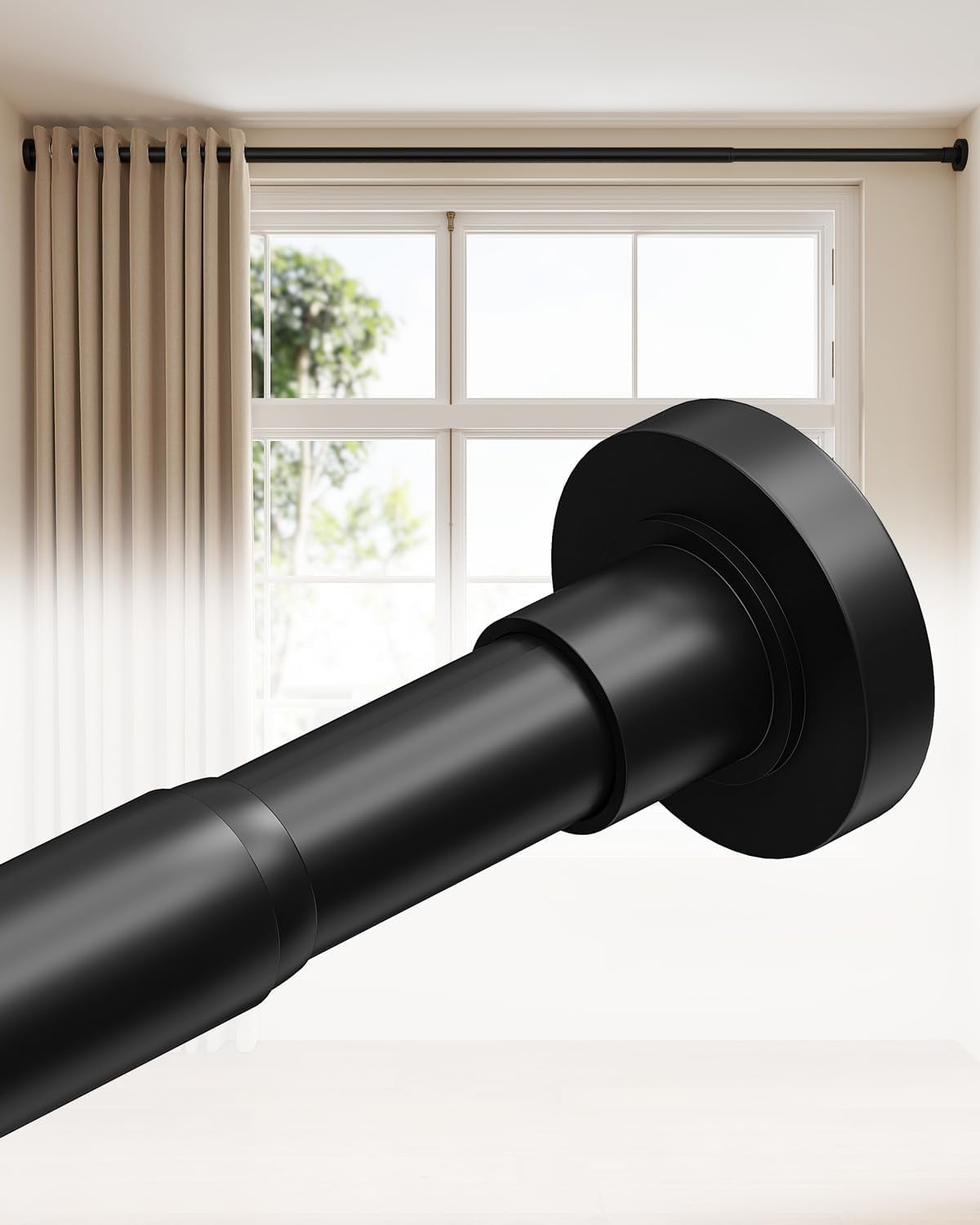 Tension Curtain Rods for Windows 66 to 120 Inch, Black Curtain Rods No ...