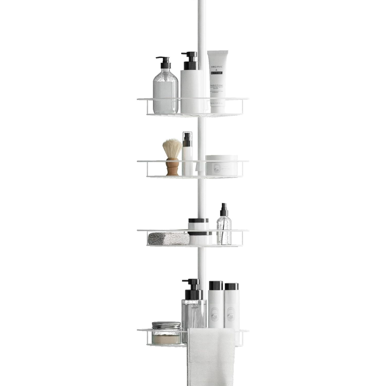 Tension Pole Shower Caddy with 4 Basket Shelves with Towel Bars, White ...