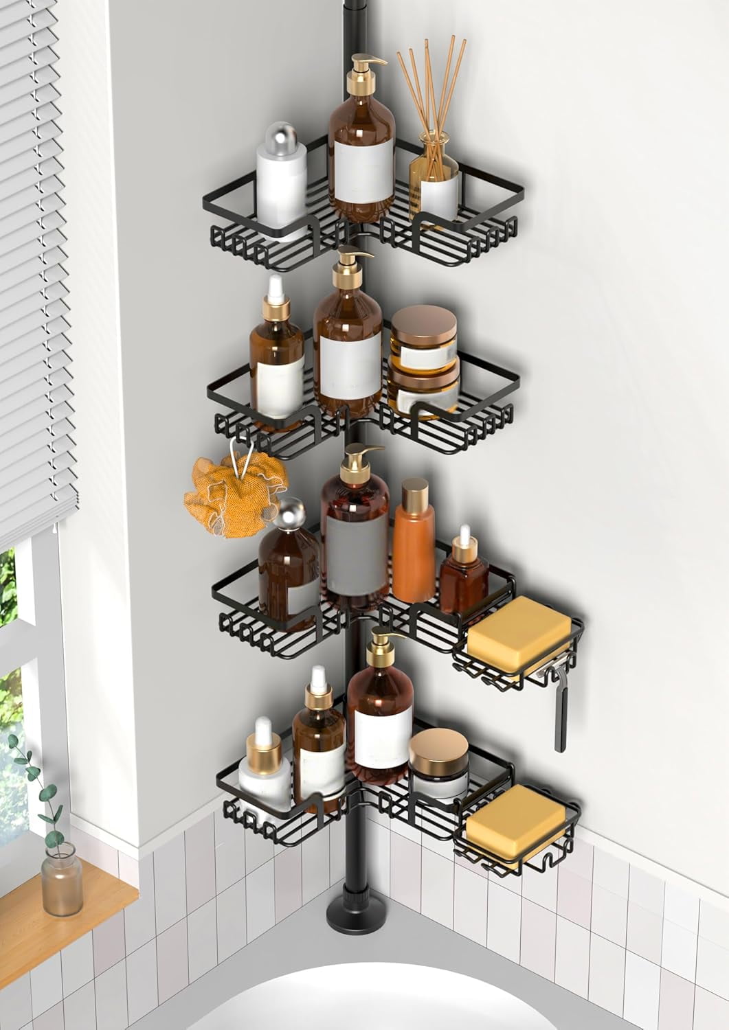 Tension Pole Shower Caddy 5x Stability, Adjustable Floor to Ceiling ...