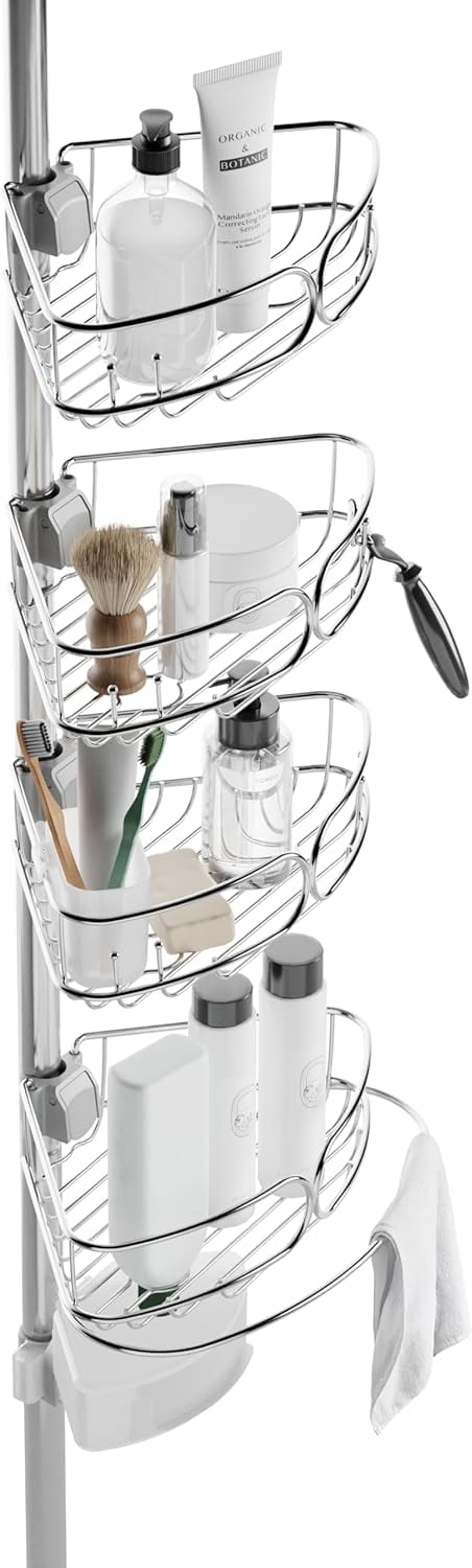 Tension Pole Shower Caddy Corner Organizer, Adjustable Standing Shower ...