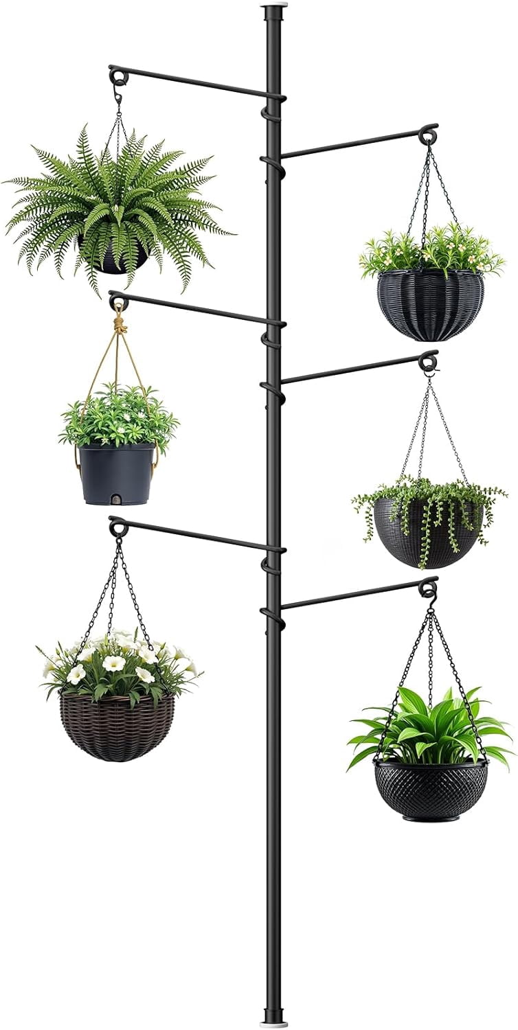 Tension Rod Plant Stand, Plant Poles for Hanging Plants Indoor, Metal ...