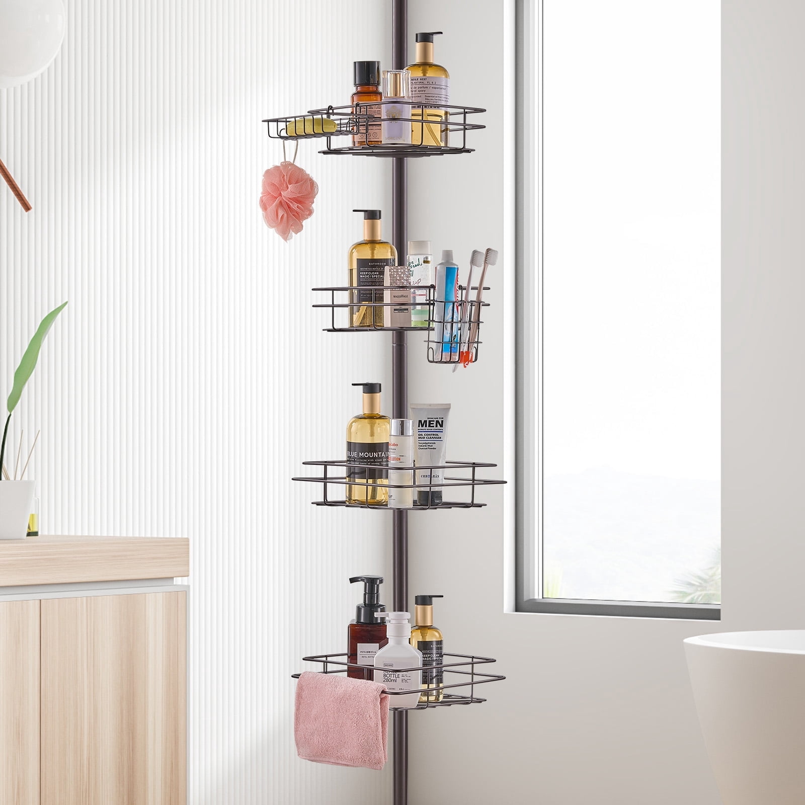 Tension Rod Shower Caddy,Adjustable from 42" to 114",Versatile Shower ...