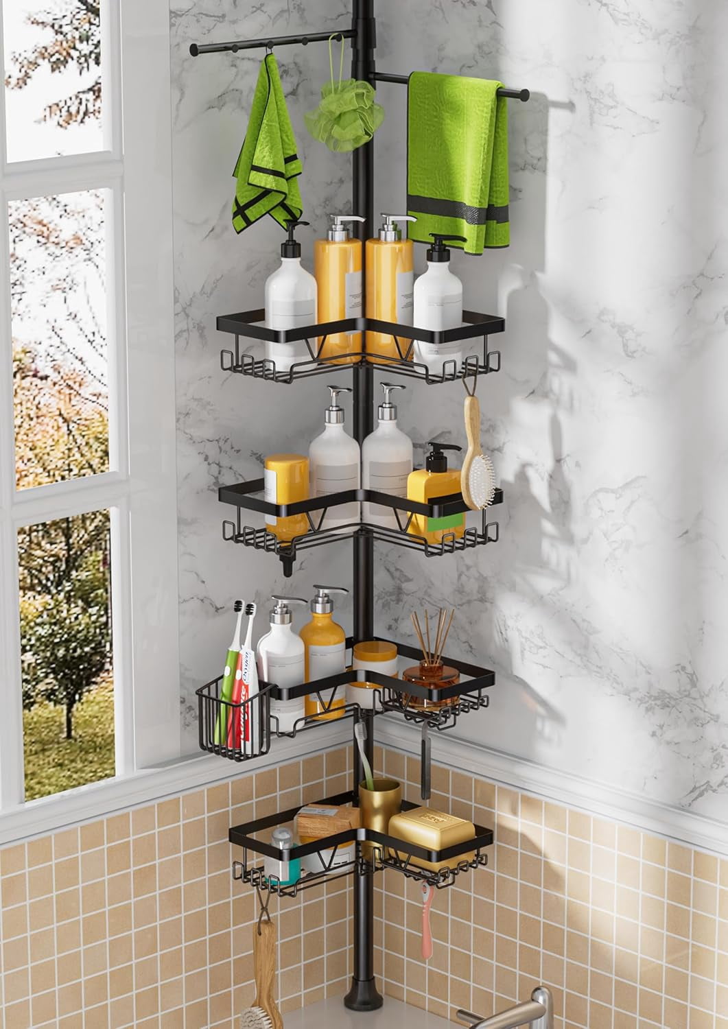 Tension Rod Shower Caddy Corner - Tension Pole Shower Caddy with 2 ...