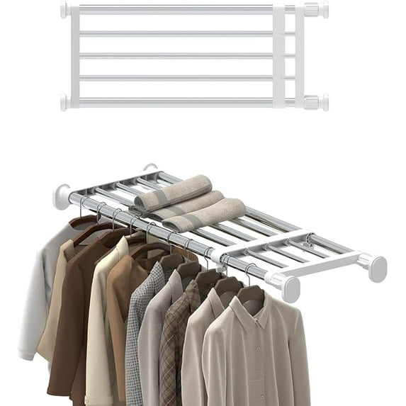 Tension Shelf Expandable Rod Closet System Heavy Duty Clothes Hanger ...