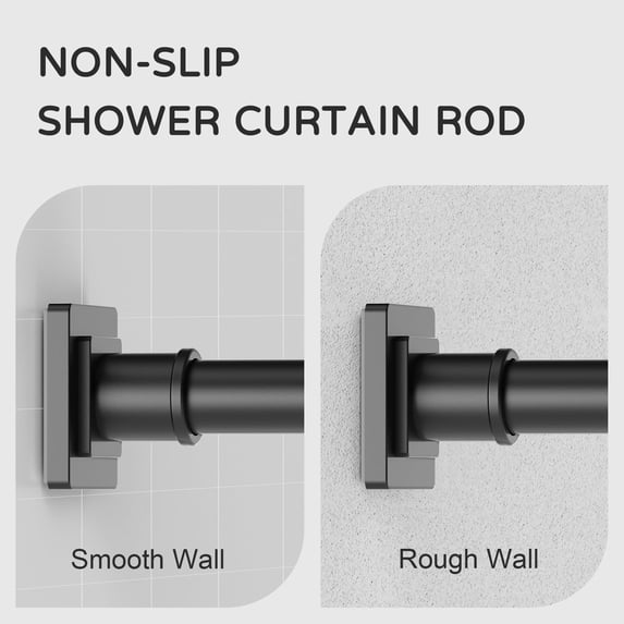 Tension Shower Curtain Rod 31-92 Inches Non-slip Mounted No Drill Black ...