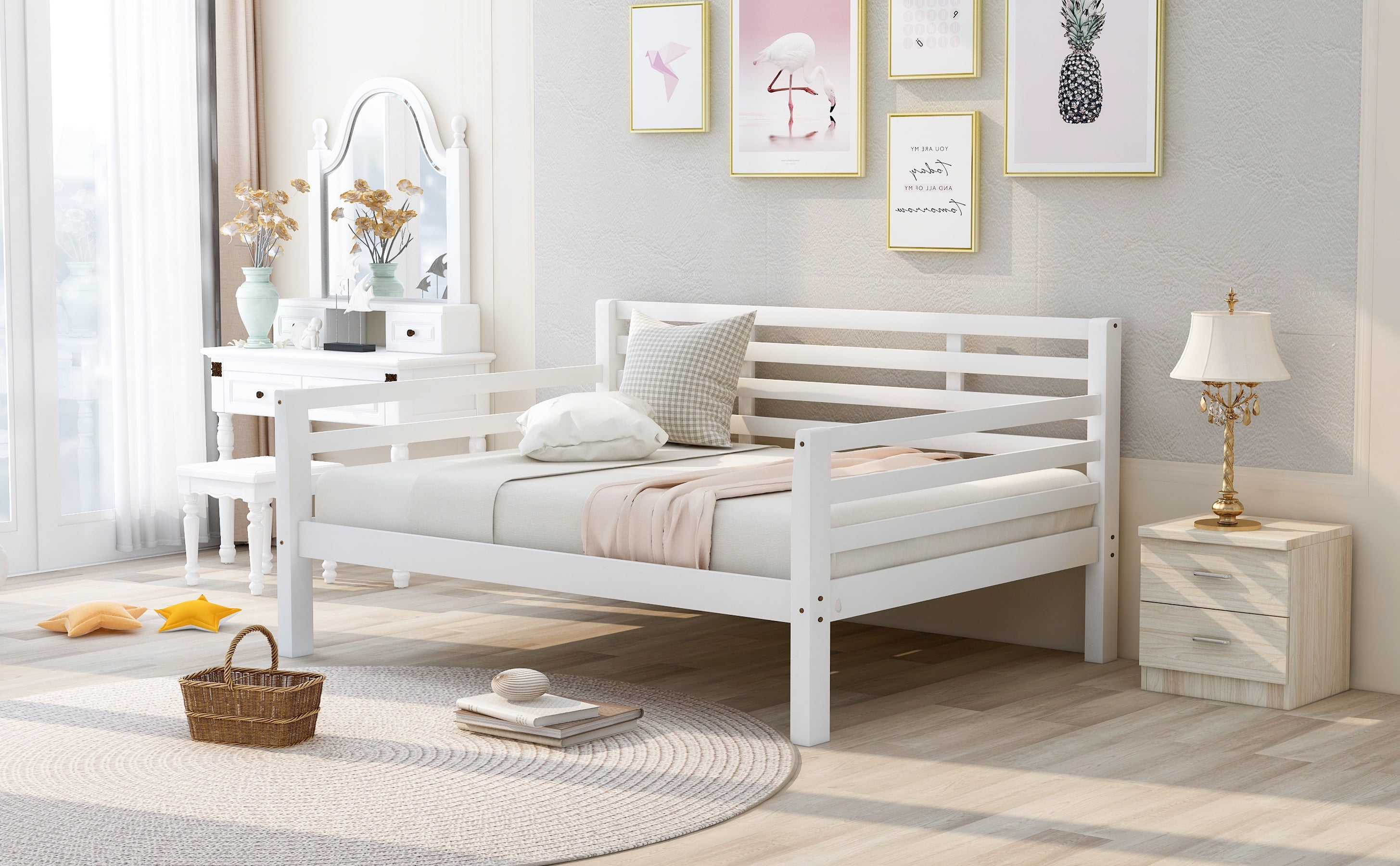 Tensun Full Daybed, Clean-Lined Wooden Frame - White - Walmart.com