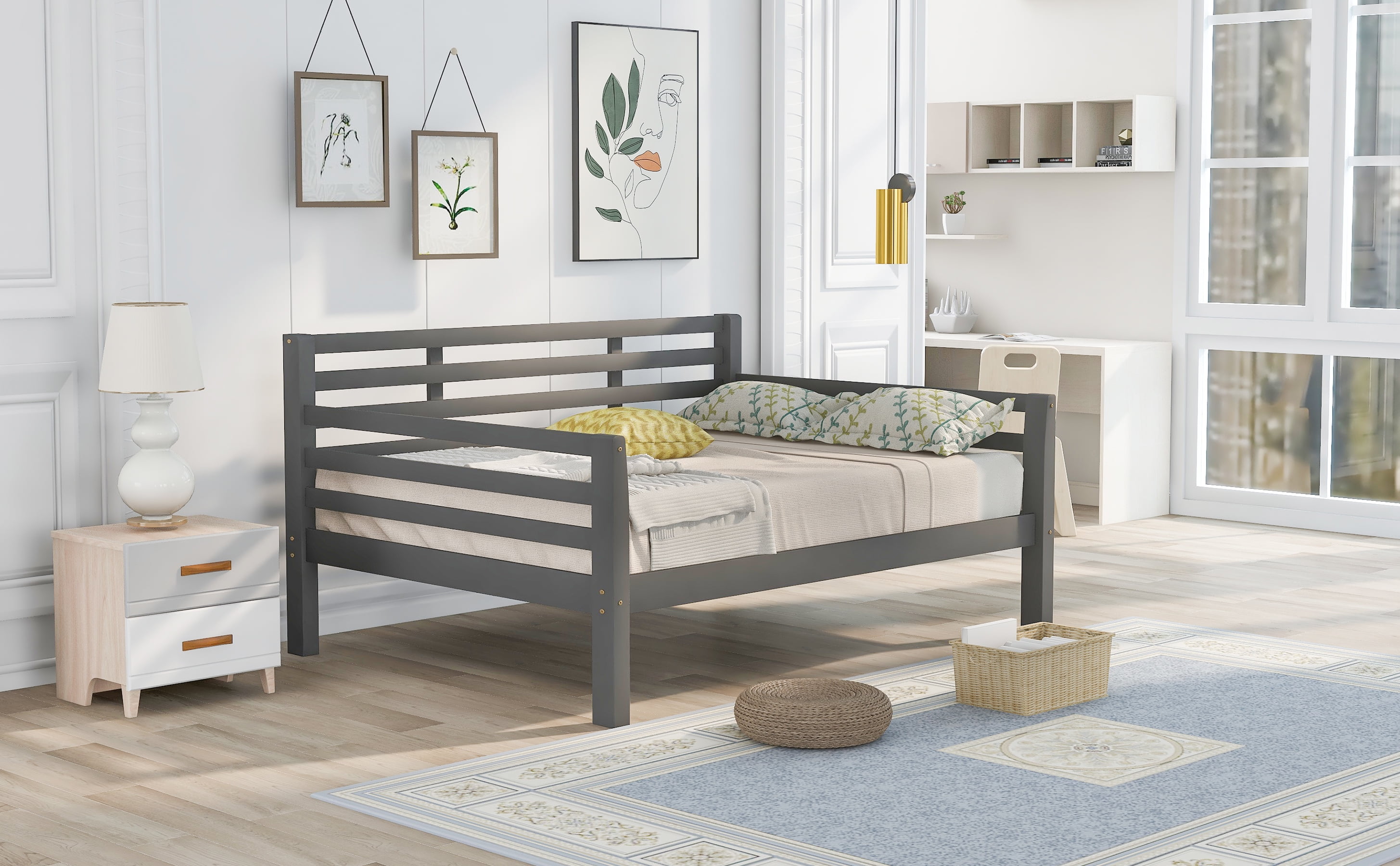 Tensun Full Size Daybed, Wooden Frame with Clean Lines - Grey - Walmart.com