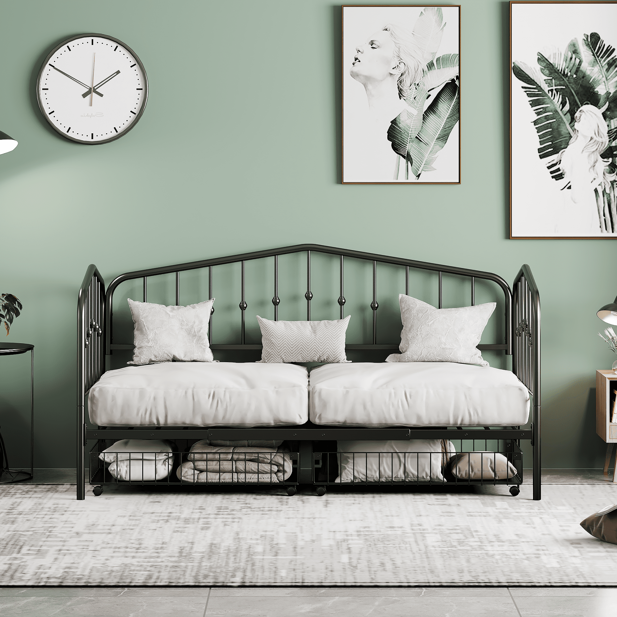 Tensun Metal Daybed with Storage Drawers, Stylish Sofa Bed, Heavy Duty Support, White - Walmart.com