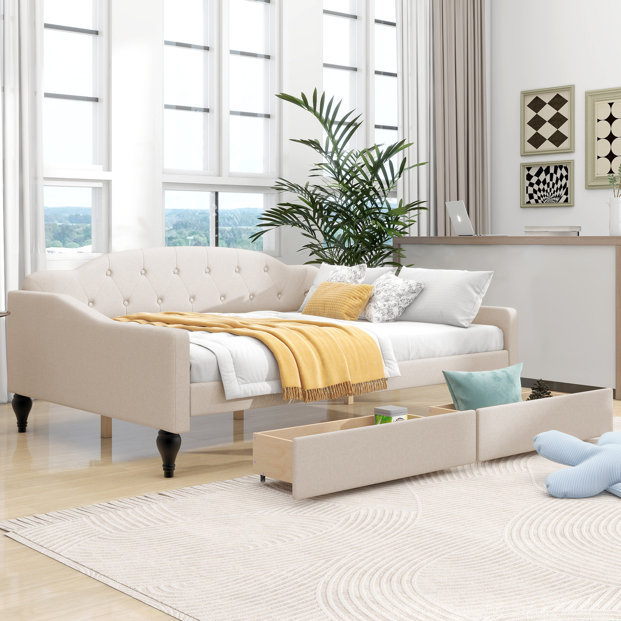 GZXS Full Size Modern Wood Daybed with 2 Drawers, Gray - Walmart.com