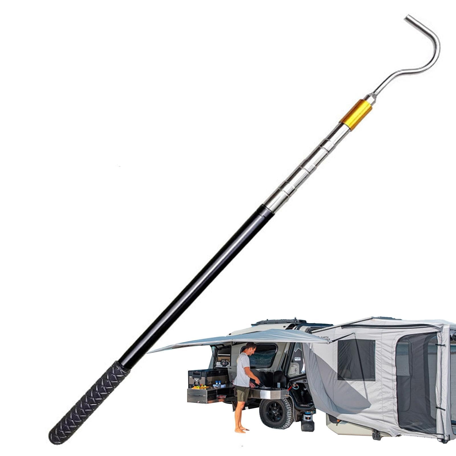 Tent Awning Opener, 58" RV Awning Telescopic with Rubber Handle, Metal ...