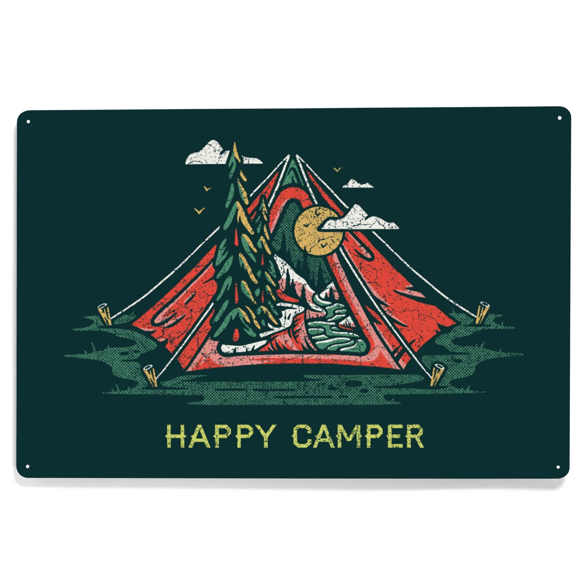 Tent, Distressed Vector, Happy Camper (12x18 Aluminum Art, Indoor ...