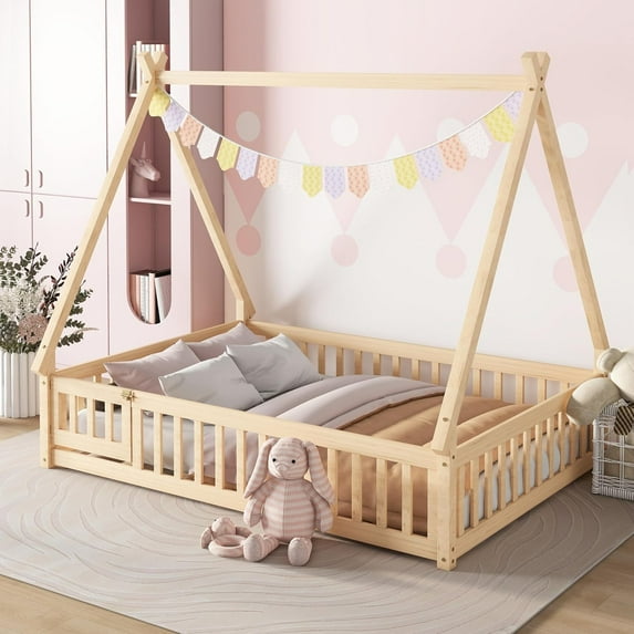 Tent Floor Bed for Full Size Montessori Floor Bed with Slats and ...