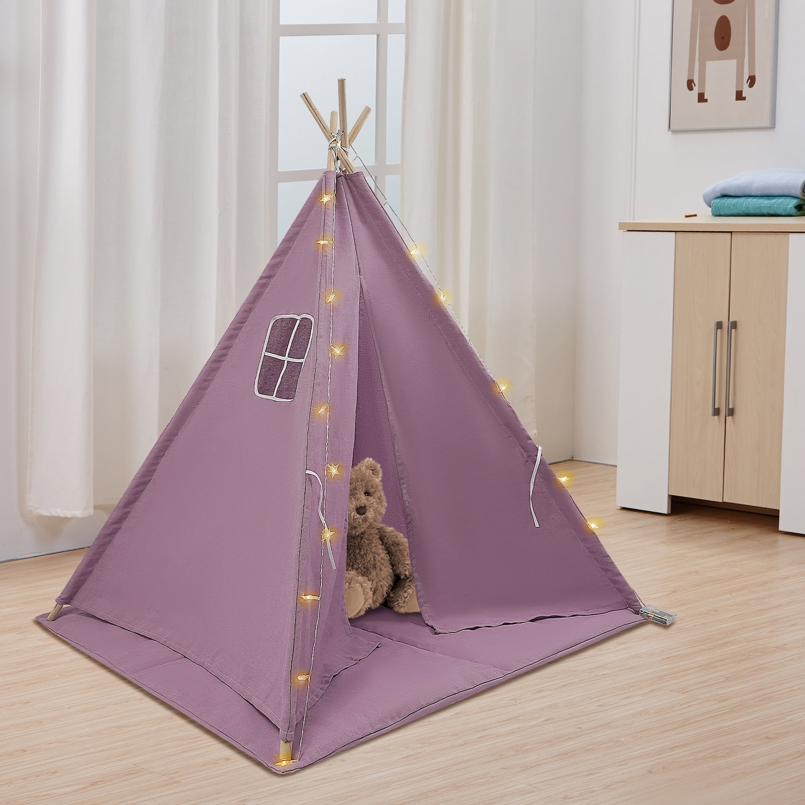Tent Kids Play Tent with Star Light & Mat Washable Foldable Teepee ...
