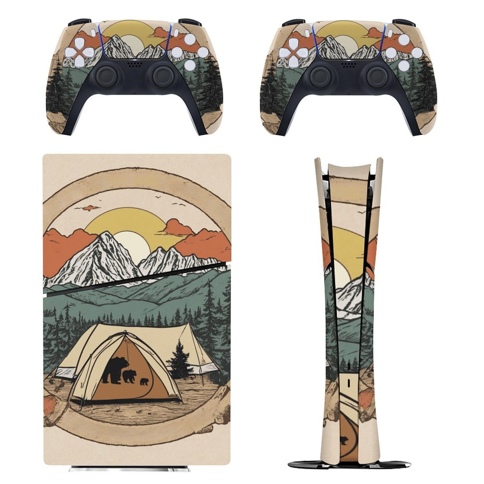 Tent Mountains Trees Console Skin Bundle for PS5 Pro Slim Disc ...
