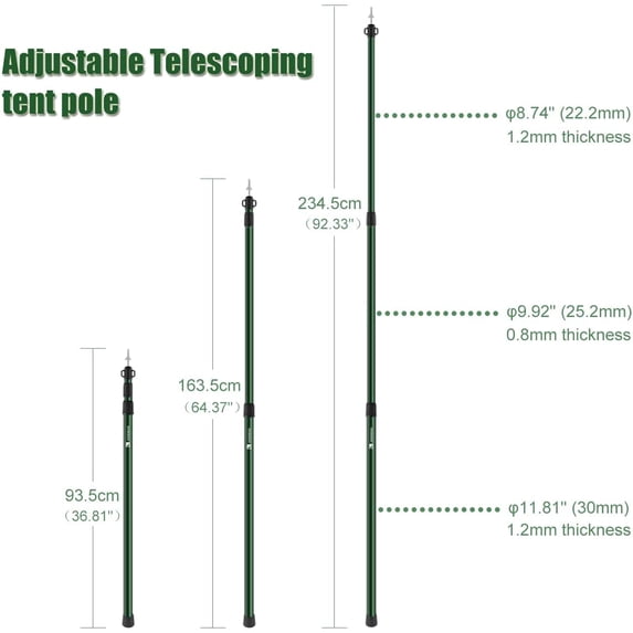 Tent Poles Camping Poles for Tarp Awning Canopy Porch Sun Sails ...