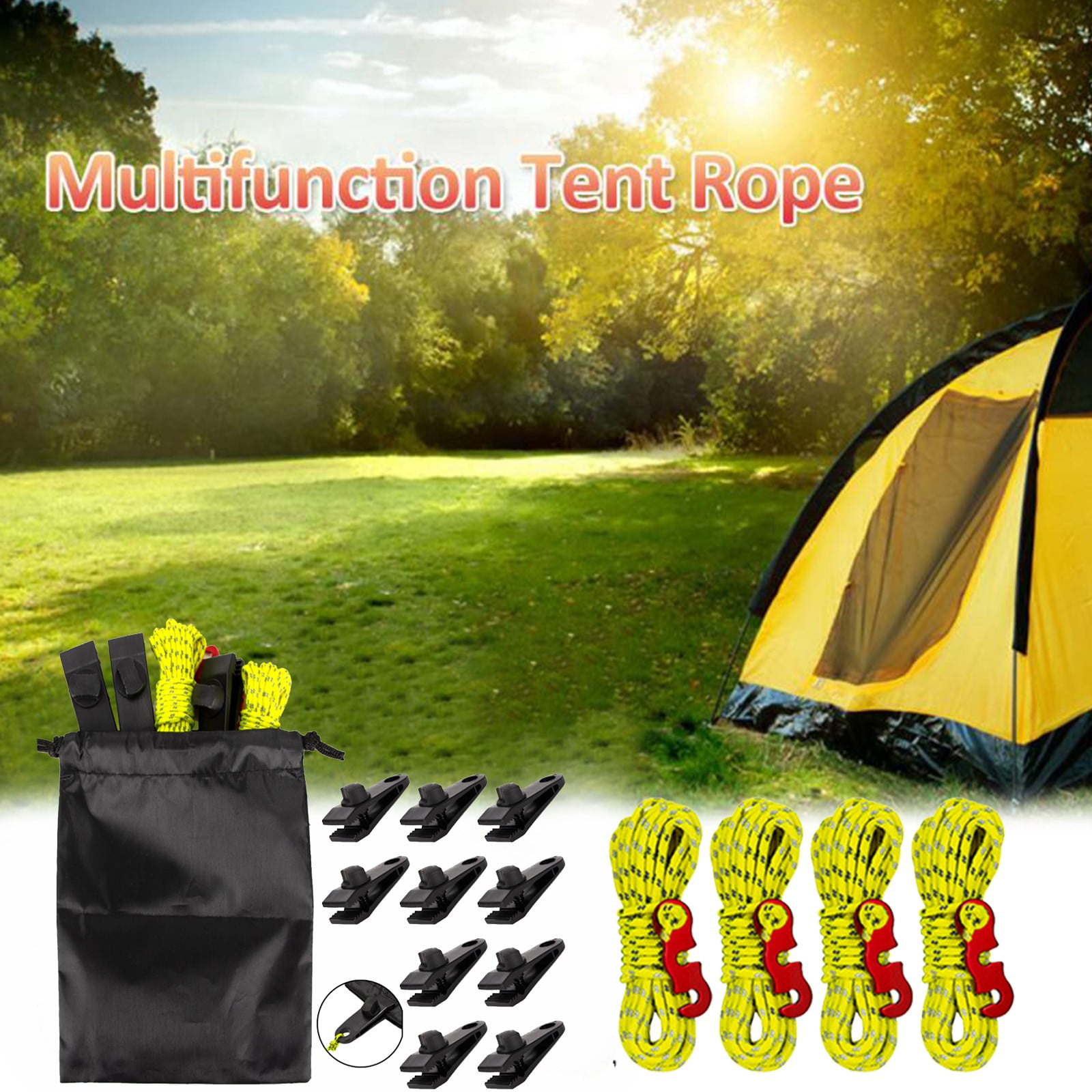 Tent Rope Set | Multipurpose Tent Clips with Reflective Wind Ropes ...