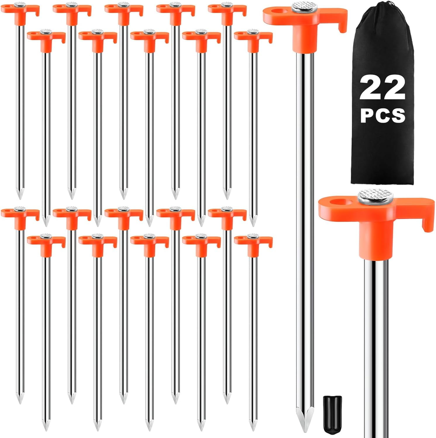 Tent Stakes, 22 Pcs Heavy Duty Metal Stakes for Ground with Storage Bag ...