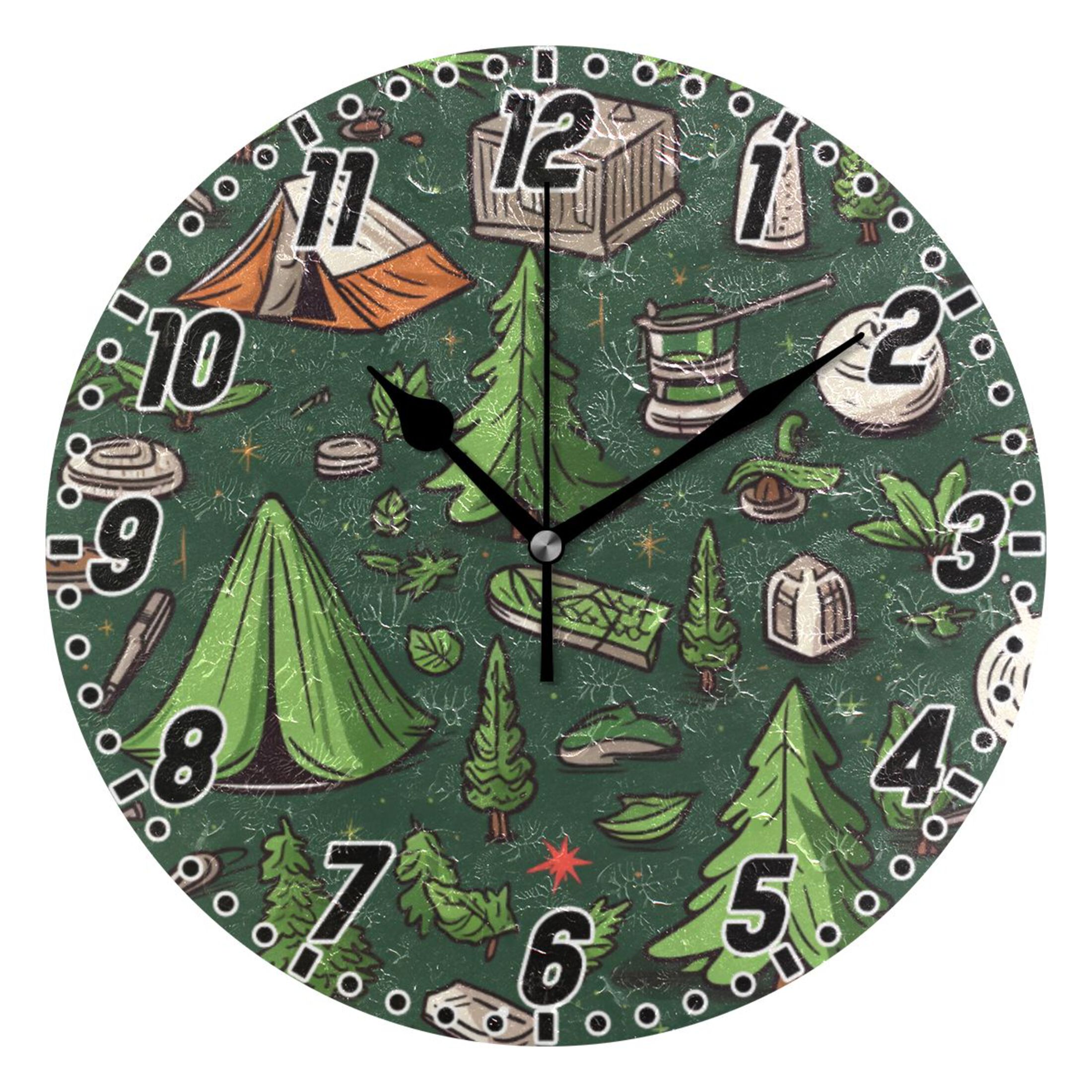 Tent Tree Camping Equipment Wall Clock 9.8 inch Battery Operated Clocks ...