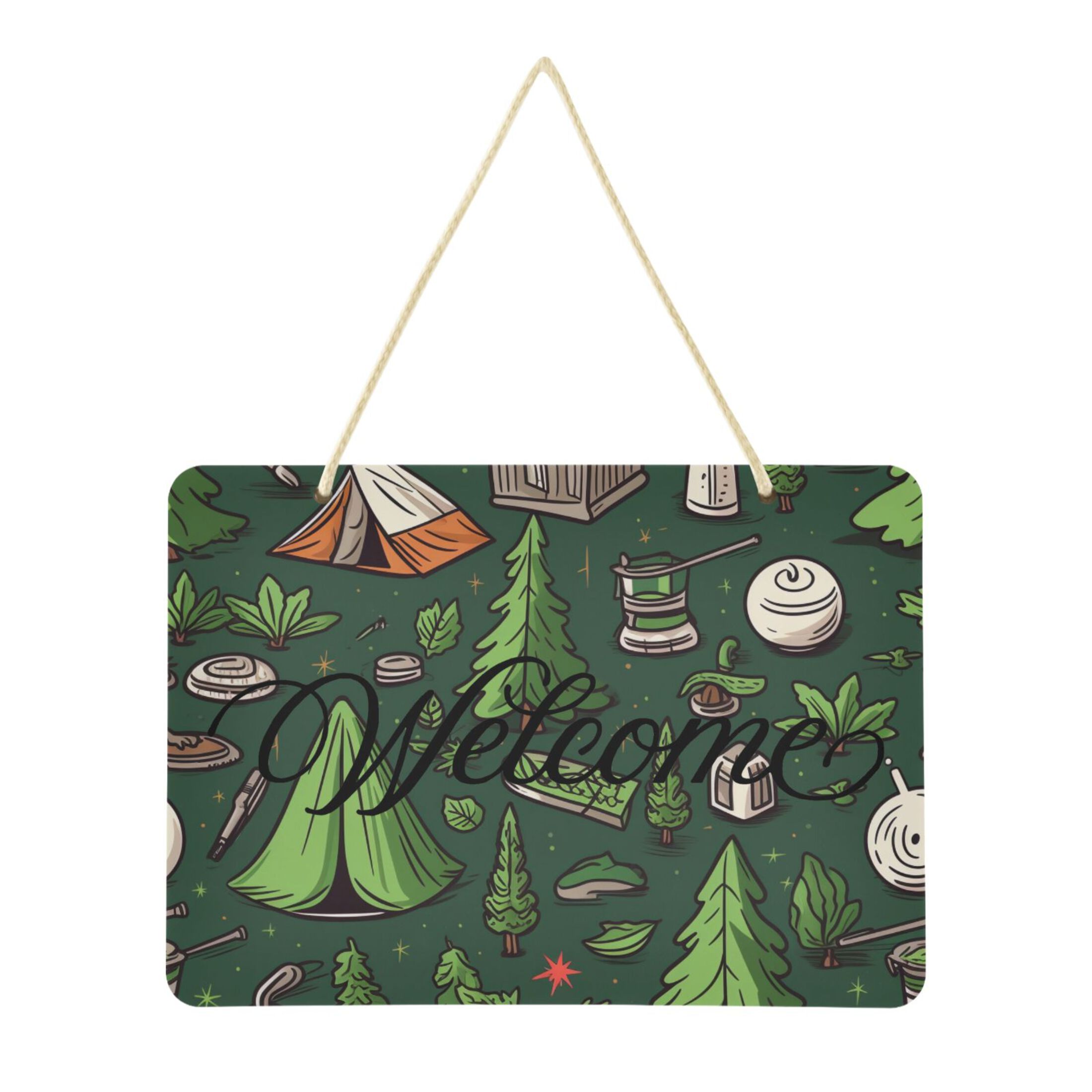 Tent Tree Camping Equipment Welcome Sign Front Door PVC 14x10 inch ...