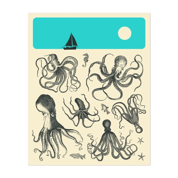 Tentacles - Mixed Media Marine Life Nautical Aquatic Sailboat Vintage ...