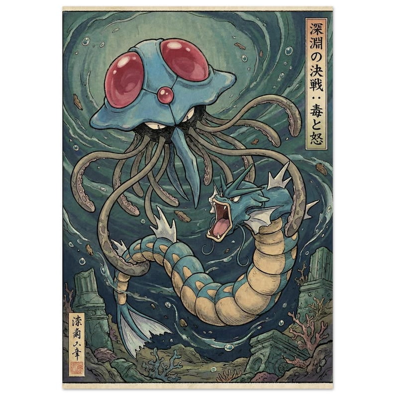 Tentacruel vs Gyarados Ocean Battle Wall Art Depicting Deep Sea Power ...