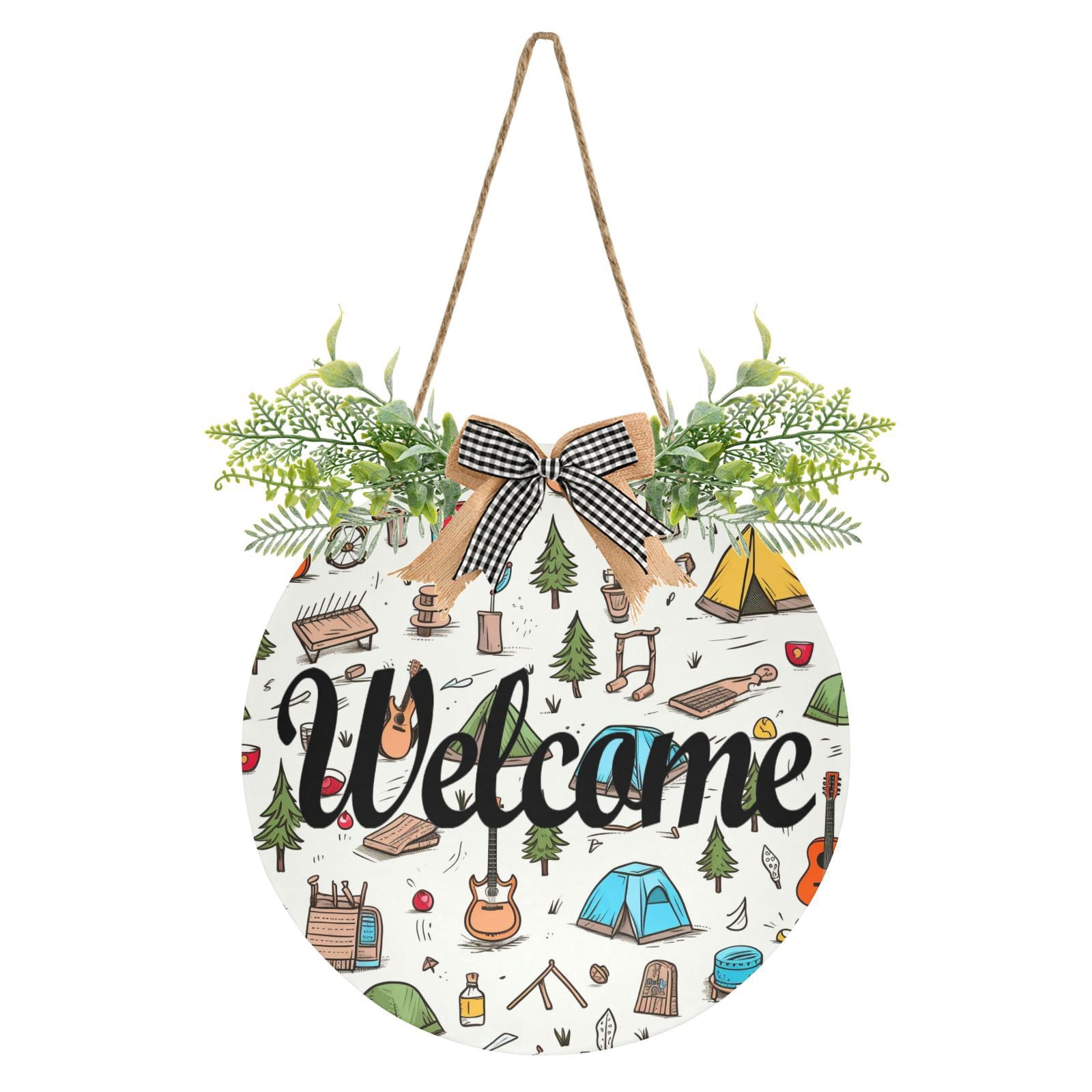 Tents Guitars Trees Welcome Sign for Front Door Wreath Door Sign for ...